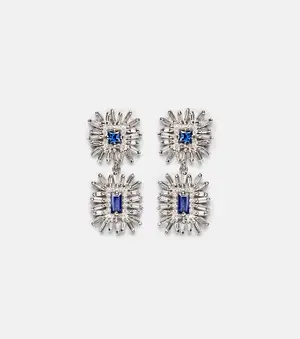 SUZANNE KALAN 18k White Drop Earrings With Sapphires And Diamonds - Gold