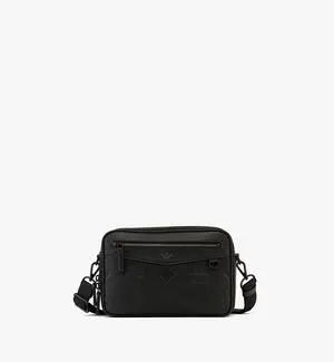 Mcm Diamond Camera Bag In Maxi Monogram Leather - Black