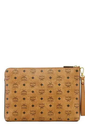 Mcm Diamond Wristlet Pouch In Visetos - Brown