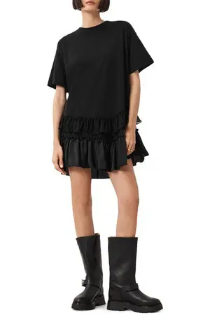 ALLSAINTS Feyre Ruffle Tiered Cotton Minidress - Black