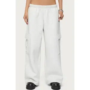 EDIKTED Wide Leg Cargo Sweatpants - Light-gray