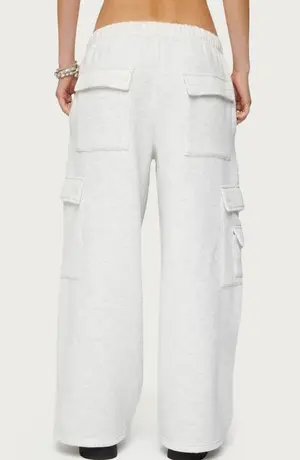 EDIKTED Wide Leg Cargo Sweatpants - Light-gray