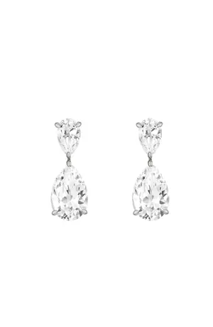 AURATE Lab Grown Sapphire Pear Drop Earrings - White Vermeil