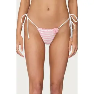 EDIKTED Azalea Crochet Bikini Bottom - Pink-and-white