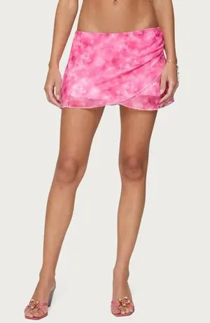 EDIKTED Low Rise Tie Dye Mesh Miniskirt