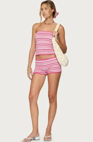 EDIKTED Stripe Knit Low Rise Shorts