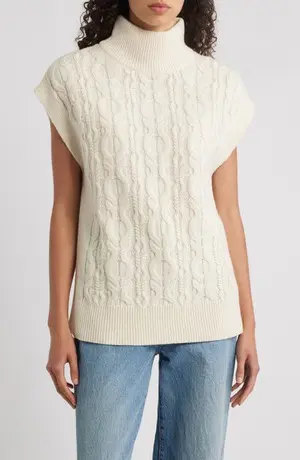 525 America Cable Sleeveless Mock Neck Sweater