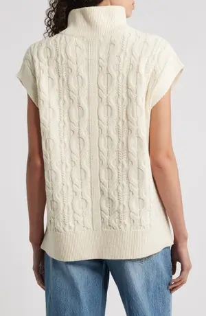 525 America Cable Sleeveless Mock Neck Sweater