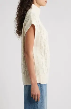 525 America Cable Sleeveless Mock Neck Sweater