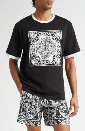 Dolce & Gabbana Majolica Embroidered Ringer T-shirt - Nero