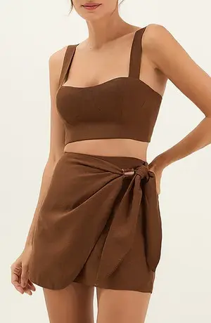 VIX PAULA HERMANNY Valleta Linen Blend Cover-up Top - Brown