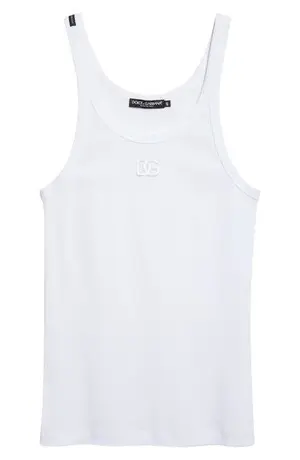 Dolce & Gabbana Embroidered Logo Rib Tank - W0800 Bianco Ottico
