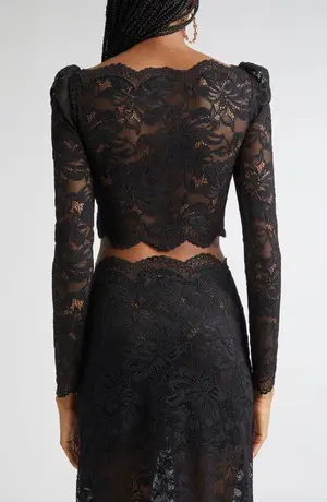 Rabanne Stretch Lace Crop Top - Black