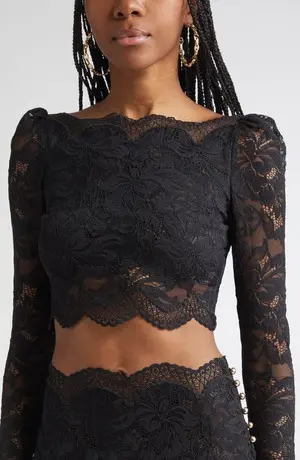 Rabanne Stretch Lace Crop Top - Black