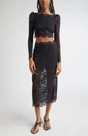 Rabanne Stretch Lace Midi Pencil Skirt - Black