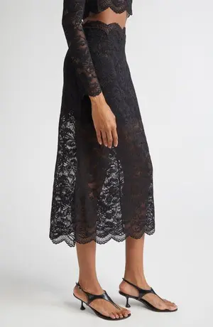 Rabanne Stretch Lace Midi Pencil Skirt - Black
