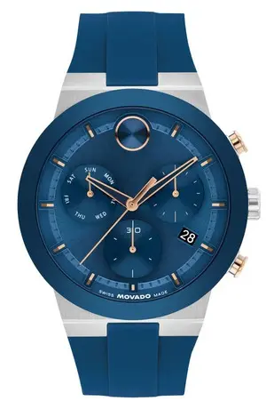 Movado Bold Fusion Chronograph Silicone Strap Watch - Blue