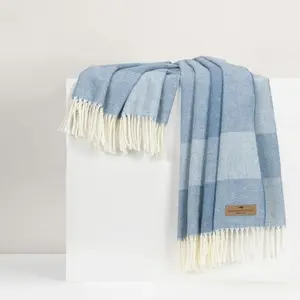 LANDS DOWNUNDER Hampton Plaid Herringbone Throw Chambray