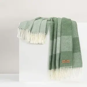 LANDS DOWNUNDER Hampton Plaid Herringbone Throw - Olive