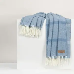 LANDS DOWNUNDER Montauk Stripe Herringbone Throw - Blue Denim