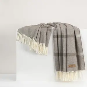 LANDS DOWNUNDER Montauk Stripe Herringbone Throw - Mink