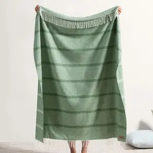 LANDS DOWNUNDER Montauk Stripe Herringbone Throw - Olive