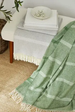 LANDS DOWNUNDER Montauk Stripe Herringbone Throw - Olive