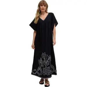 RAFFYA Candy Tabard Embroidered Hem Midi Dress