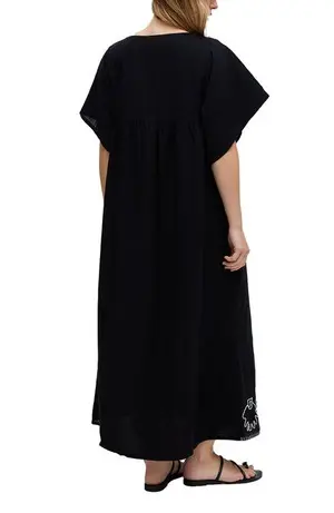 RAFFYA Candy Tabard Embroidered Hem Midi Dress