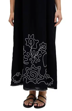 RAFFYA Candy Tabard Embroidered Hem Midi Dress
