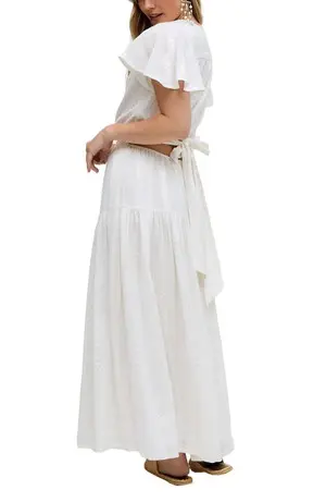 RAFFYA Candice Flutter Sleeve Jacquard Maxi Dress