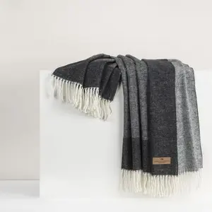 LANDS DOWNUNDER Border Herringbone Throw - Graphite