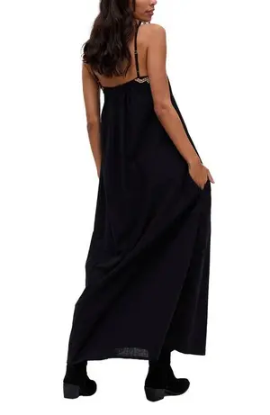 RAFFYA Embroidered Spaghetti Strap Maxi Dress - Black