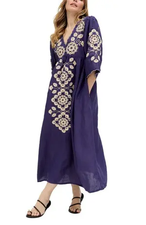 RAFFYA Arianna Embroidered Maxi Dress - Navy