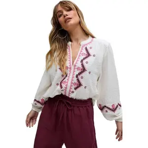 RAFFYA Dina V-neck Embroidered Blouse