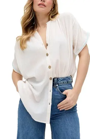 RAFFYA Juneeta Crop Sleeve Button-down Shirt