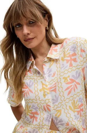 RAFFYA Matisse Floral Patchwork Button-down Shirt