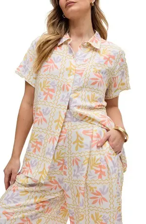 RAFFYA Matisse Floral Patchwork Button-down Shirt