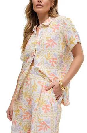 RAFFYA Matisse Floral Patchwork Button-down Shirt