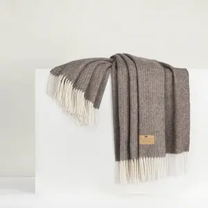 LANDS DOWNUNDER Pinstripe Cashmere Throw - Mocha