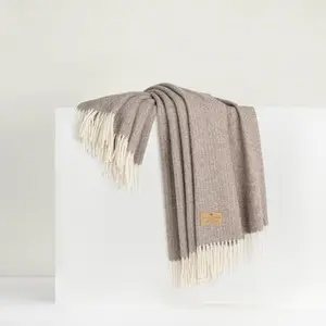 LANDS DOWNUNDER Pinstripe Cashmere Throw - Taupe