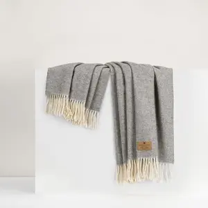 LANDS DOWNUNDER Herringbone Cashmere Throw - Silver