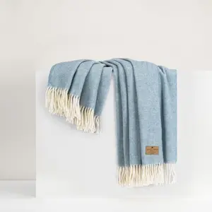 LANDS DOWNUNDER Herringbone Cashmere Throw - Sky Blue