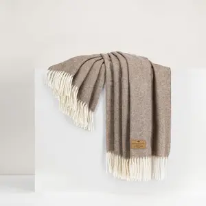 LANDS DOWNUNDER Herringbone Cashmere Throw - Taupe