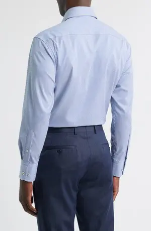 1863 BY ETERNA Banker Stripe Non-iron Cotton Twill Dress Shirt - Blue