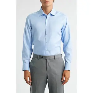 1863 BY ETERNA Royal Twill Slim Fit Solid Non-iron Cotton Dress Shirt - Blue
