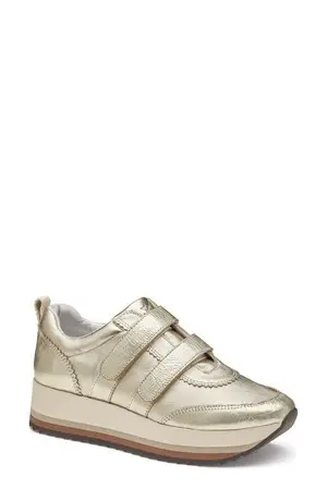 JOHNSTON & MURPHY COLLECTION Gracie Double Strap Sneaker - Gold/crinkled Sheepskin