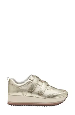 JOHNSTON & MURPHY COLLECTION Gracie Double Strap Sneaker - Gold/crinkled Sheepskin