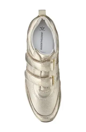 JOHNSTON & MURPHY COLLECTION Gracie Double Strap Sneaker - Gold/crinkled Sheepskin