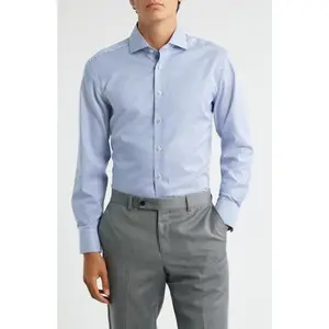 1863 BY ETERNA Banker Stripe Non-iron Cotton Twill Dress Shirt - Blue